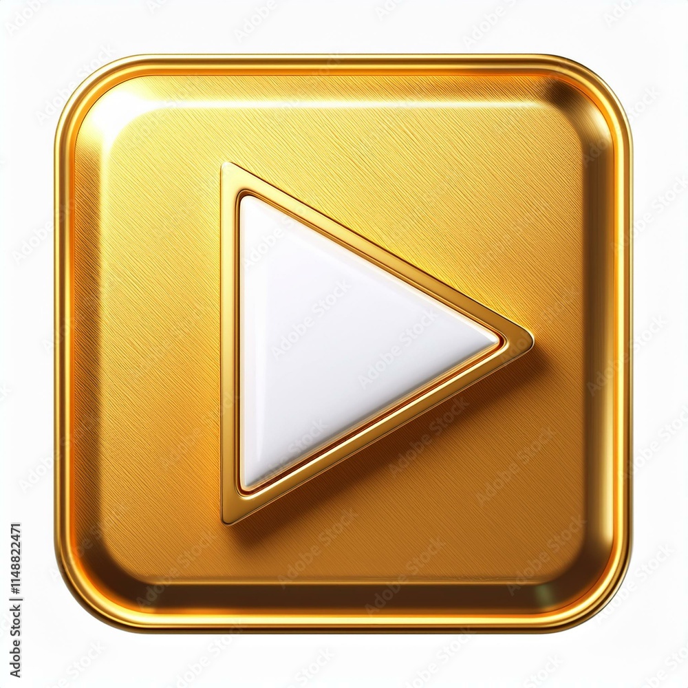 golden shiny 3d YouTube logo play button golden square white triangle ...