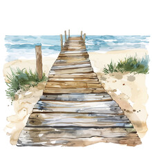 Summer Watercolor Ocean Boardwalk Free Stock Photo - Public Domain Pictures