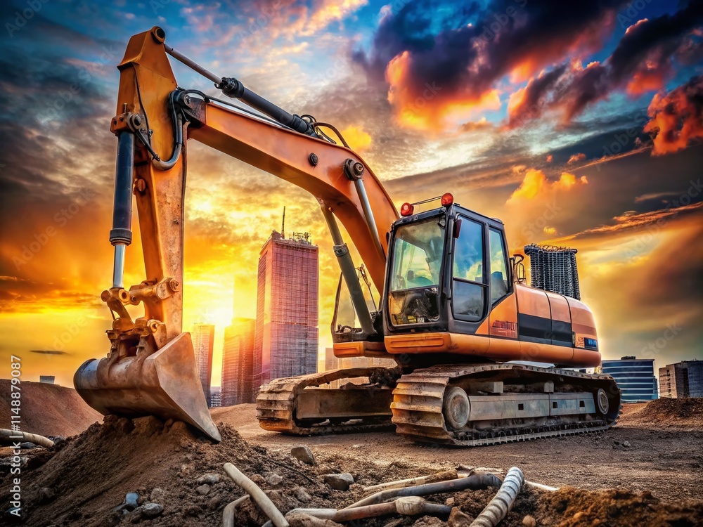 Construction Site Excavator, Heavy Equipment, Deep Depth of Field, High ...