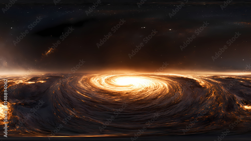 An immersive panorama of a quasars accretion disk, with swirling masses ...