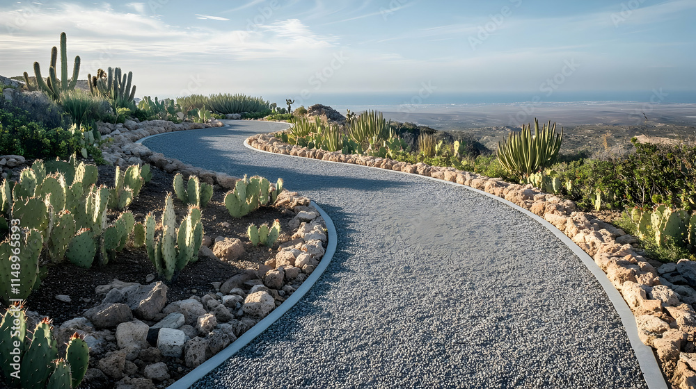 Foto de Stock Nevada Desert Gravel Pathway with rugged terrain and ...