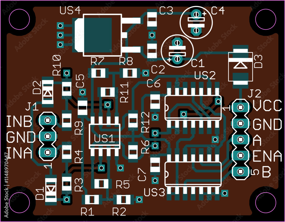Vector printed circuit board of electronic device with components of ...