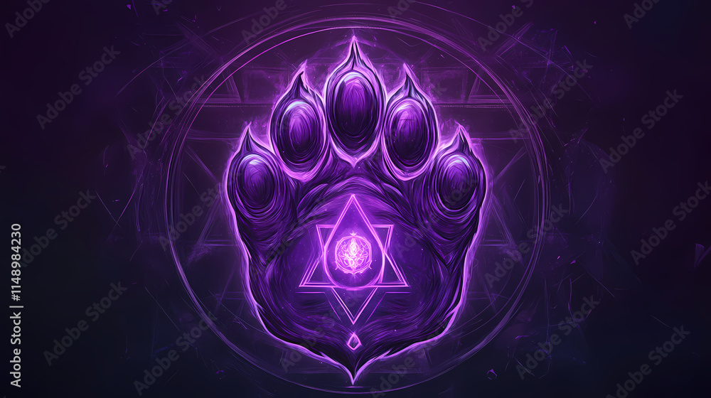 Mystical cat paw sigil: occult-inspired, glowing symbols, deep purple ...