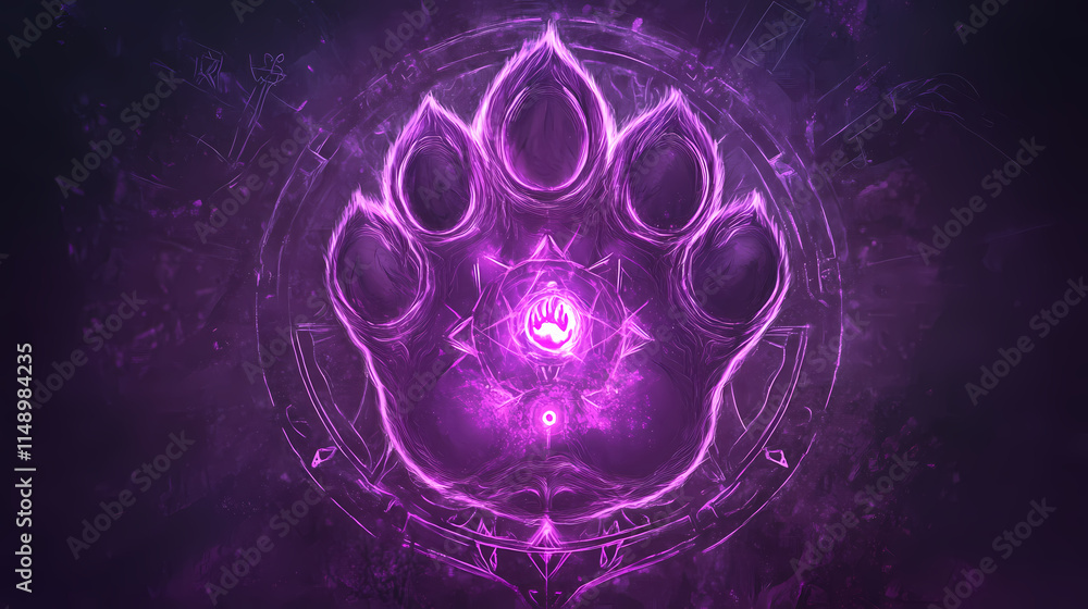 Mystical cat paw sigil: occult-inspired, glowing symbols, deep purple ...