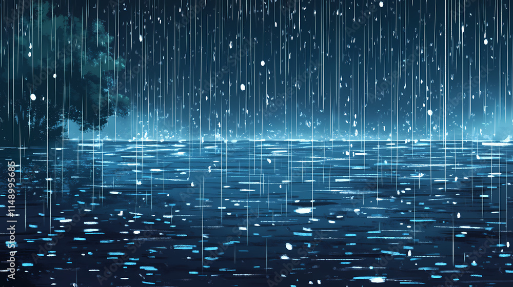 Ilustración de Stock Pixel art rainstorm, with animated drops and ...
