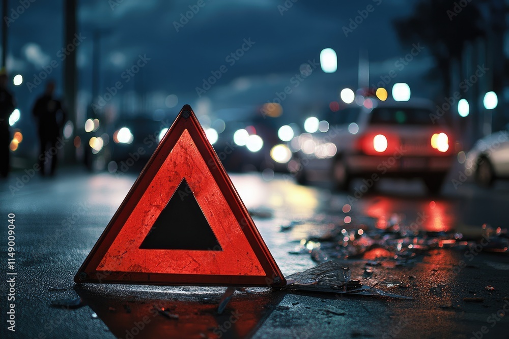 Symbol of alert - roadside red triangle indicating a potential hazard ...