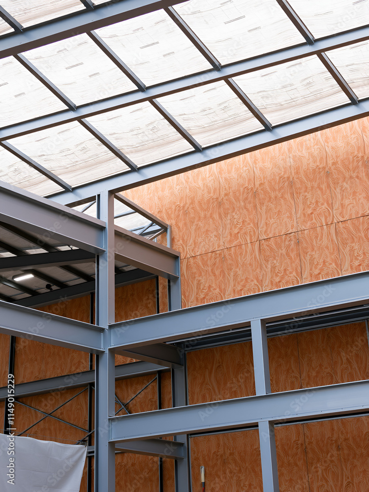 Metal frame of the building with a sandwich panel of insulation on the ...