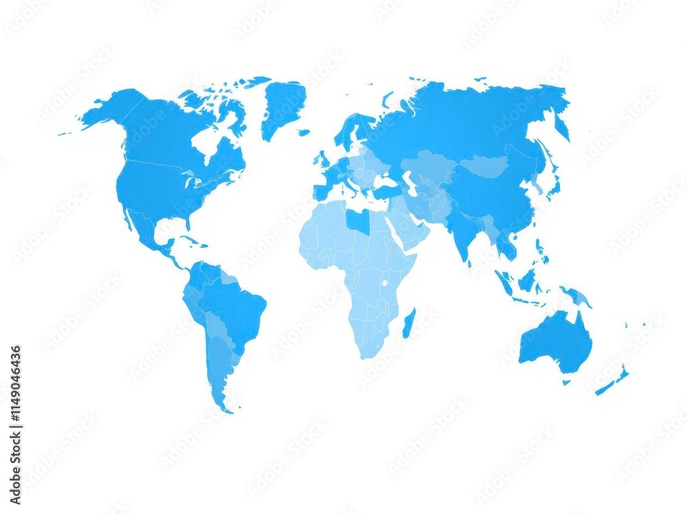 Political map of the world in blue and white colors Geographical ...