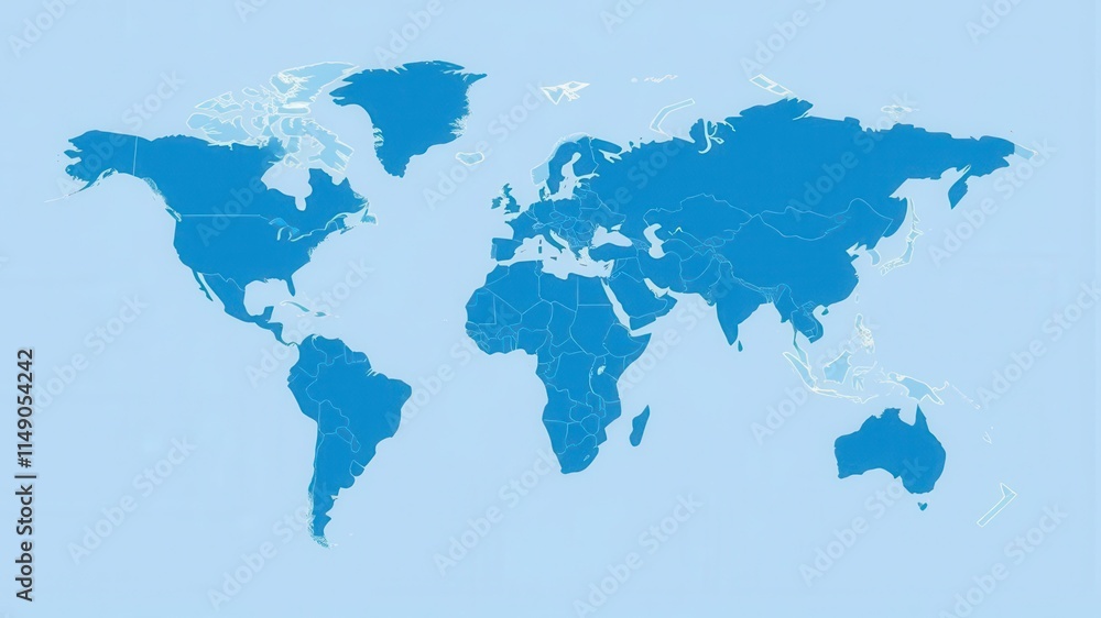 Blue and white world political map showing countries and boundaries ...