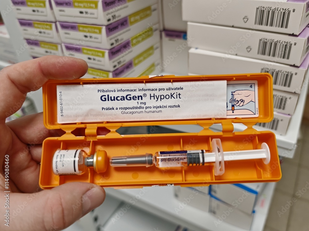 Prague,Czech Republic-October 9 2024: Glucagen Hypokit by NOVO NORDISK ...