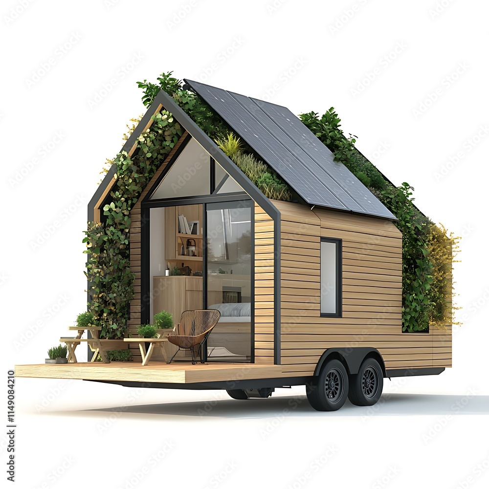 tiny house with compact design and eco-friendly materials isolated on ...