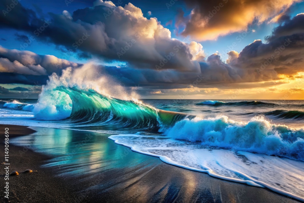 Iceland Volcanic Beach Wave, Black Sand Beach, Dramatic Ocean Wave ...