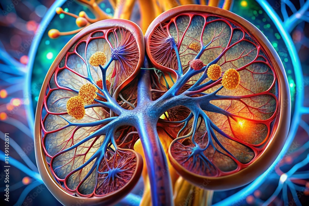 Human Kidney Anatomy, Detailed Close-up, Renal Capillaries, Microscopic ...