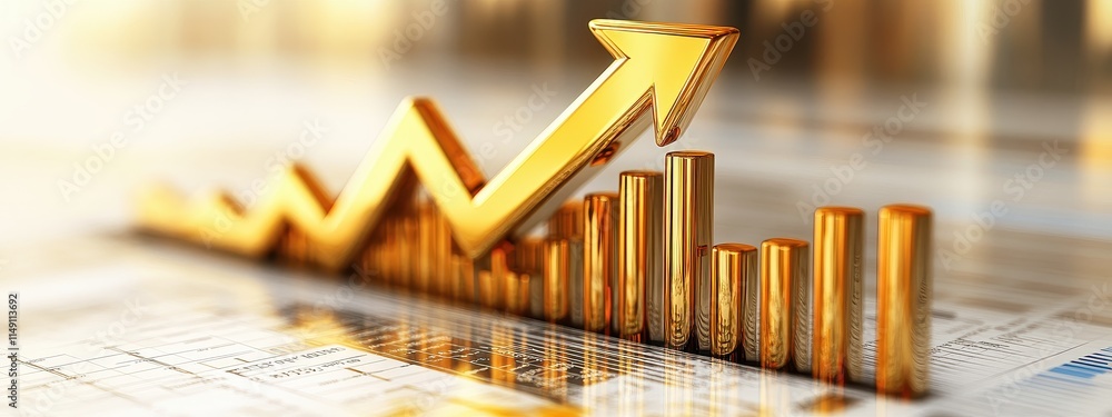 Arrow gold 3D up concept golden graph business growth background. Trade ...