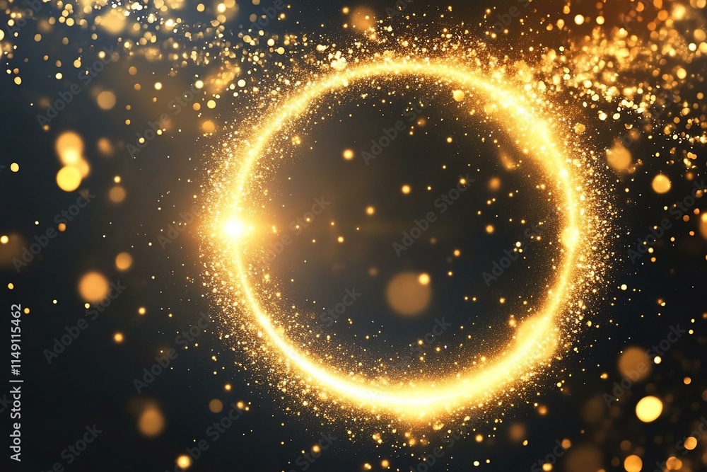 Gold glitter circle of light shine sparkles and golden spark particles ...