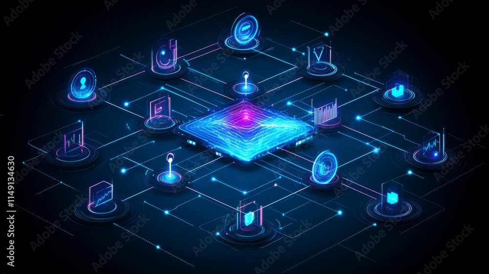 Futuristic AI design showing deep learning and neural networks, with flowing wave equalizer ...