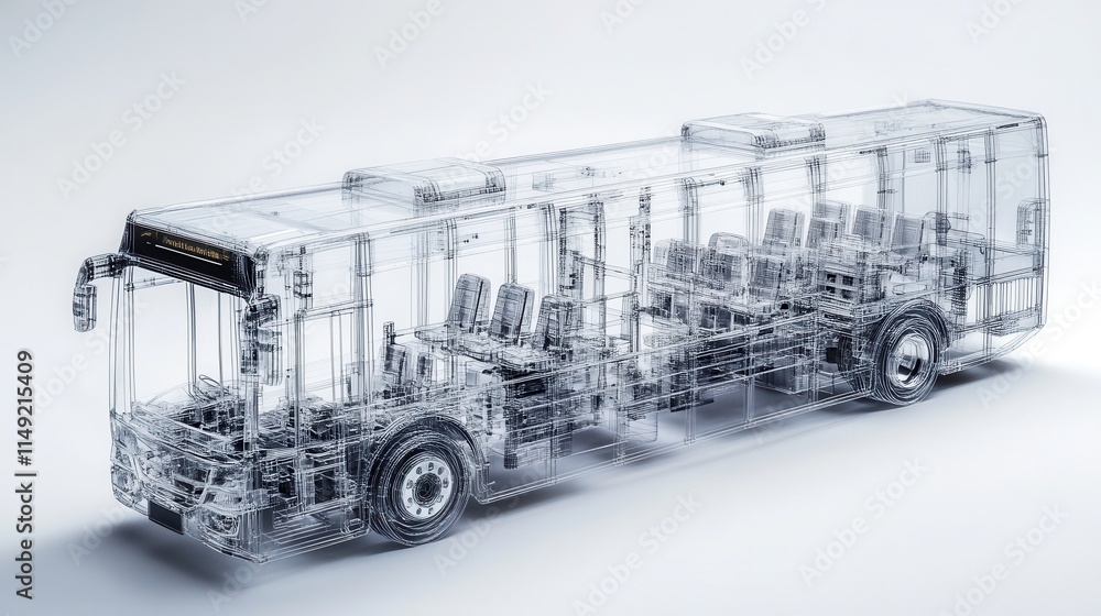 Transparent Wireframe 3D Model of a Modern City Bus Engineering Design ...