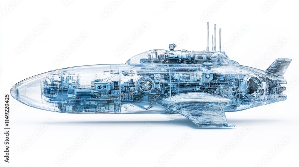 Transparent Futuristic Submarine Render Detailed 3D Model of a High ...