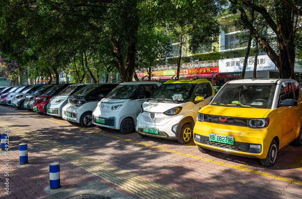 Row of Wuling Mini EV and Baojun electric vehicles and smart cars ...