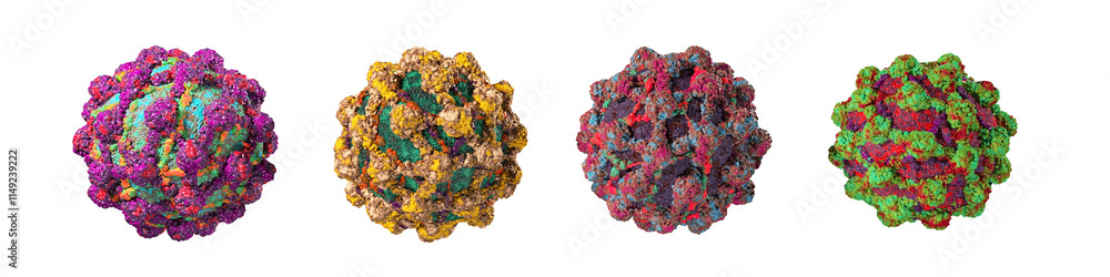 Microscopic of 3D sphere virus cell object set close-up Norovirus ...