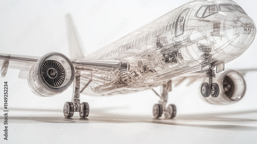 Transparent X-Ray Model of Airplane on White Background Engineering ...