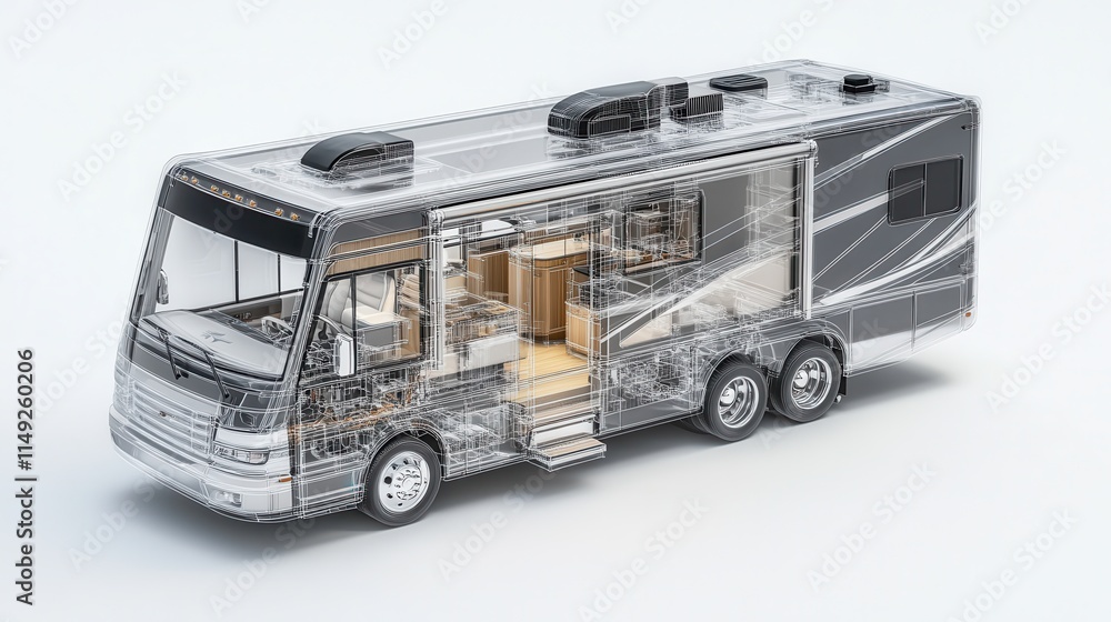 3D Rendering of Class A Motorhome Cutaway Detailed Interior and ...