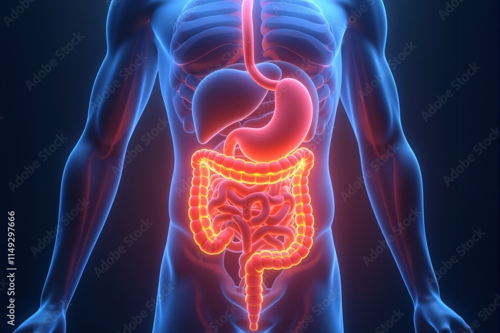 Human Digestive System Anatomy 3D Medical Illustration of Intestines ...