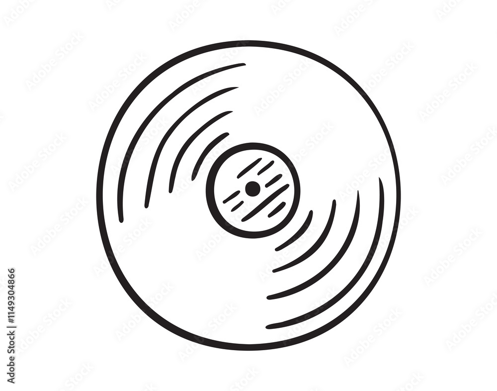Vinyl gramophone record doodle hand drawn icon. Vinyl gramophone record ...