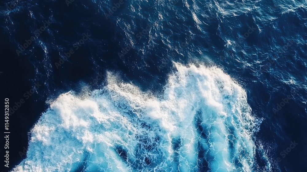 Spectacular aerial top view background photo of ocean sea water white wave splashing in the deep ...