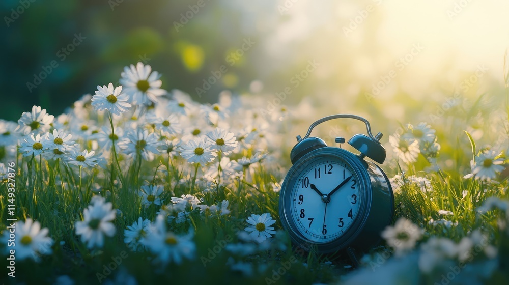 Spring forward. Time change in spring. Daylight saving time. Alarm ...