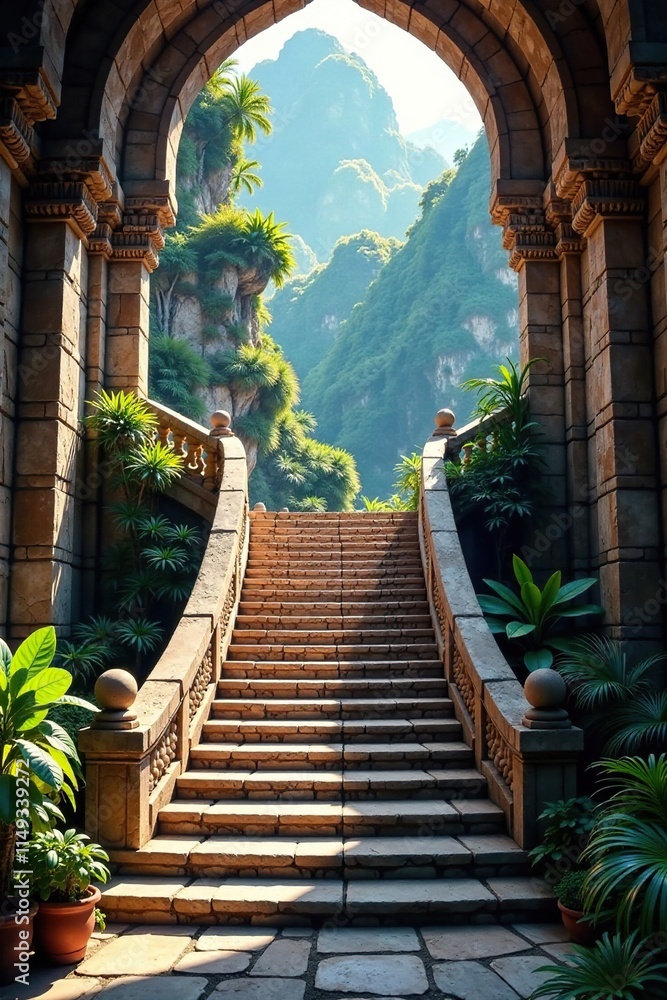 The grand staircase of an ancient temple leading to the Hanging Gardens ...