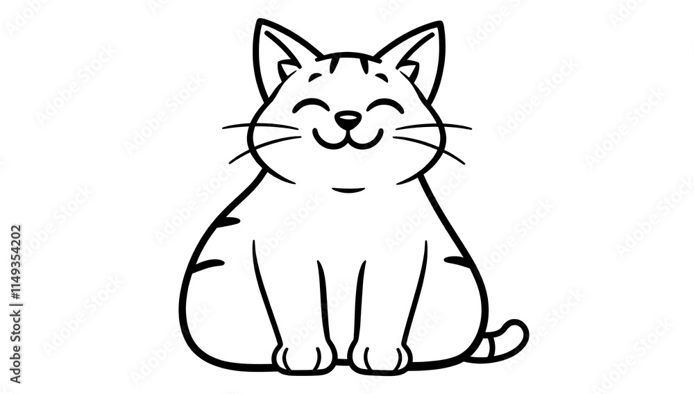 “Happy Cat Sitting Outline Only, No Fill Color, Thicker Line” – A ...