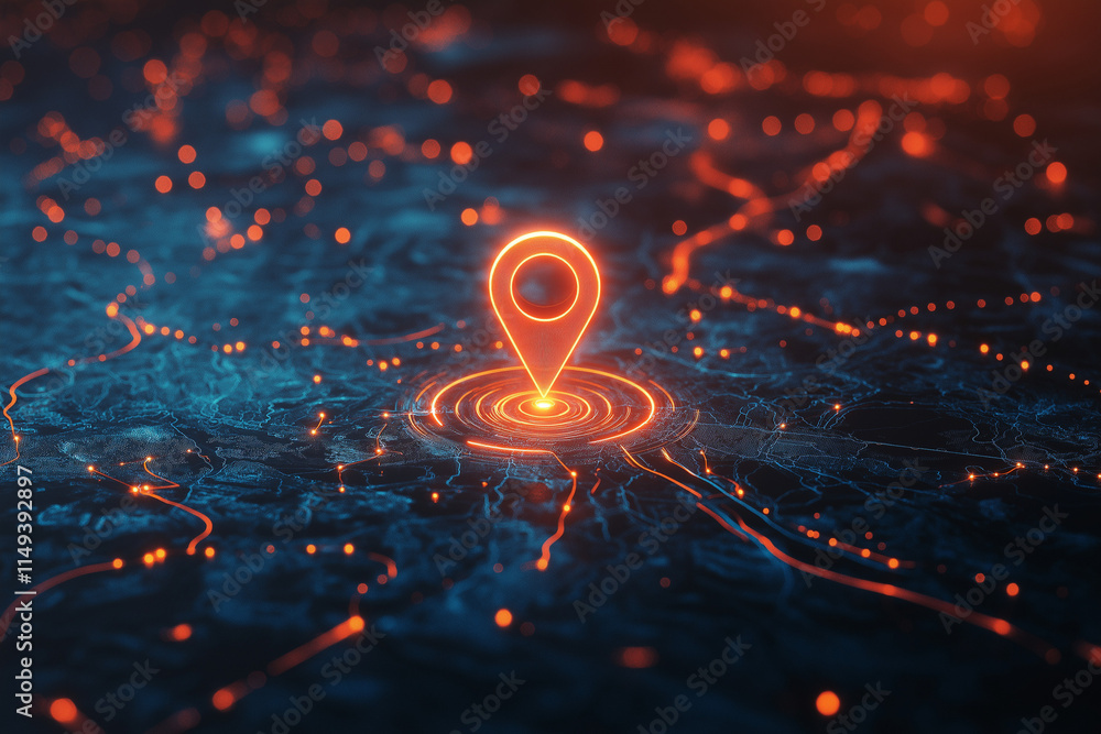 Find your way. Location marking with a pin on a map with routes ...