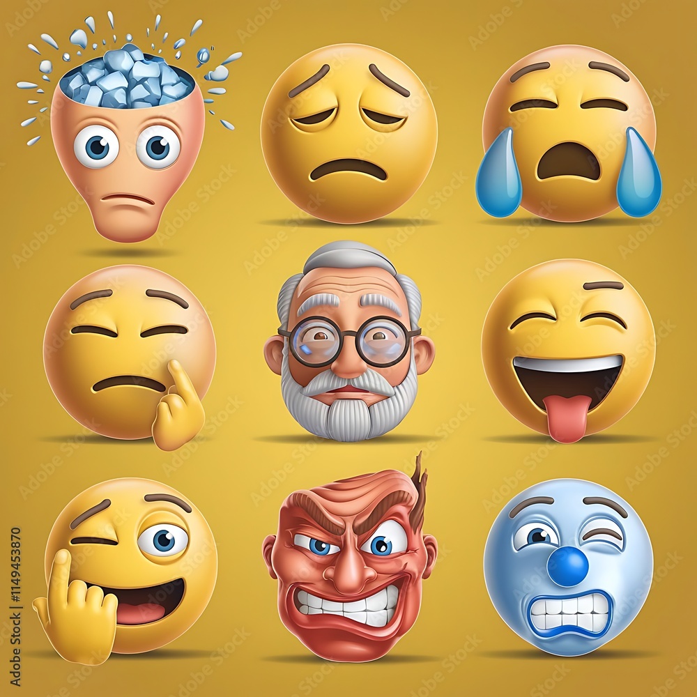 Emojis icon collection sick and funny facial expressions emoji elements ...