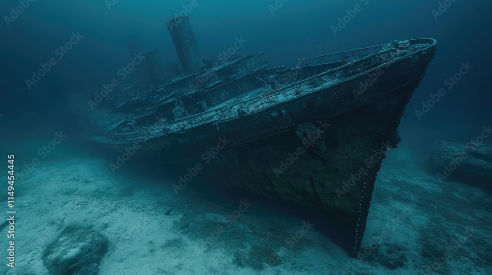 Titanic shipwreck resting on the ocean floor in its current state ...