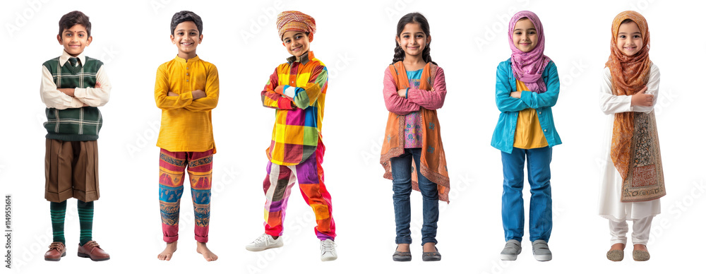 PNG Diverse children traditional attire, isolated element set ...