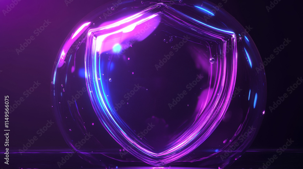 Purple protect shield sphere with neon glow effect. Realistic 3d vector ...