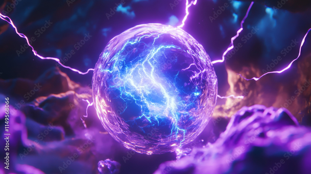 Electric lightning energy ball discharge vector. Thunder circle ...