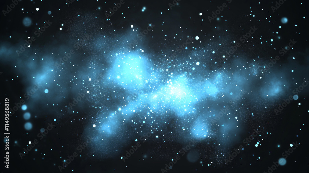 Blue explosion glow with bright light, rays and dust around flash with ...