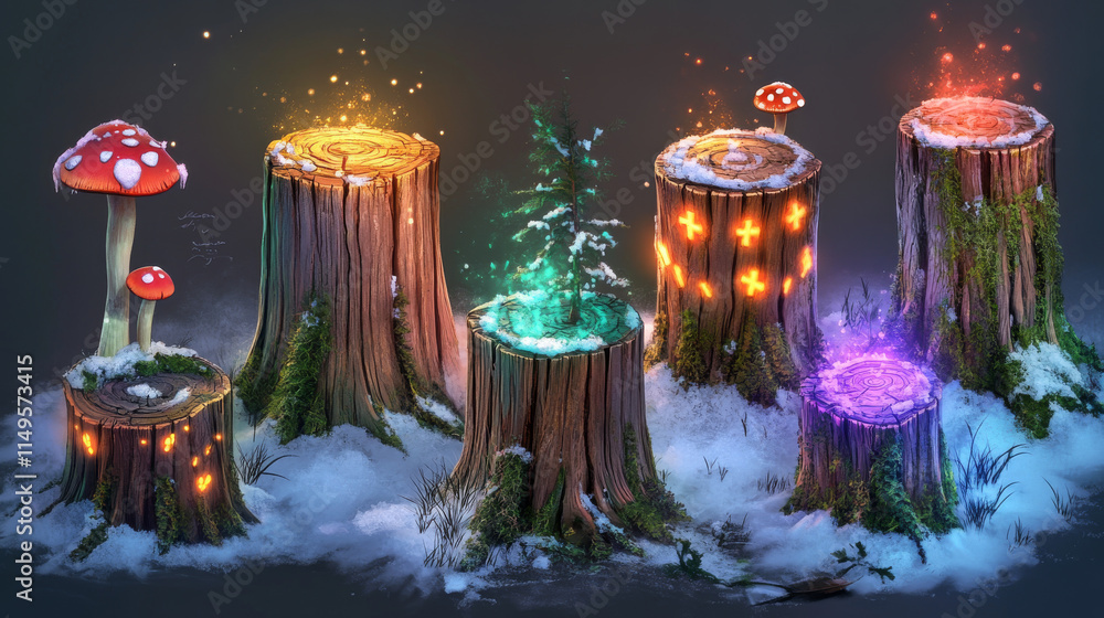 Forest stumps set isolated on background. Vector cartoon illustration ...