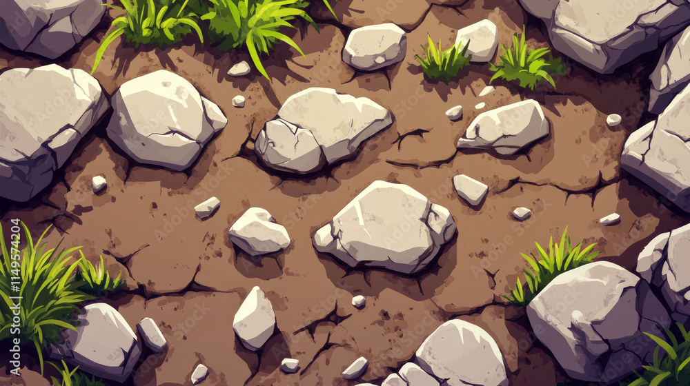 Seamless game ground texture layer cartoon vector. Soil and dirt land ...