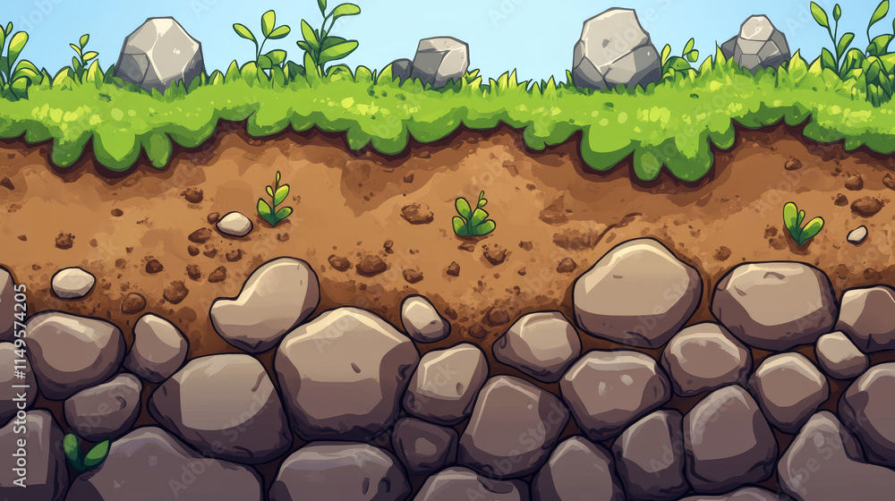 Seamless game ground texture layer cartoon vector. Soil and dirt land ...