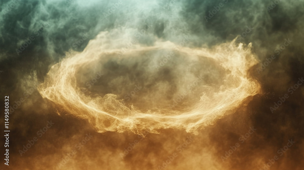 Smoke circle, round wavy smog cloud frame, brown heavy dust steam with ...