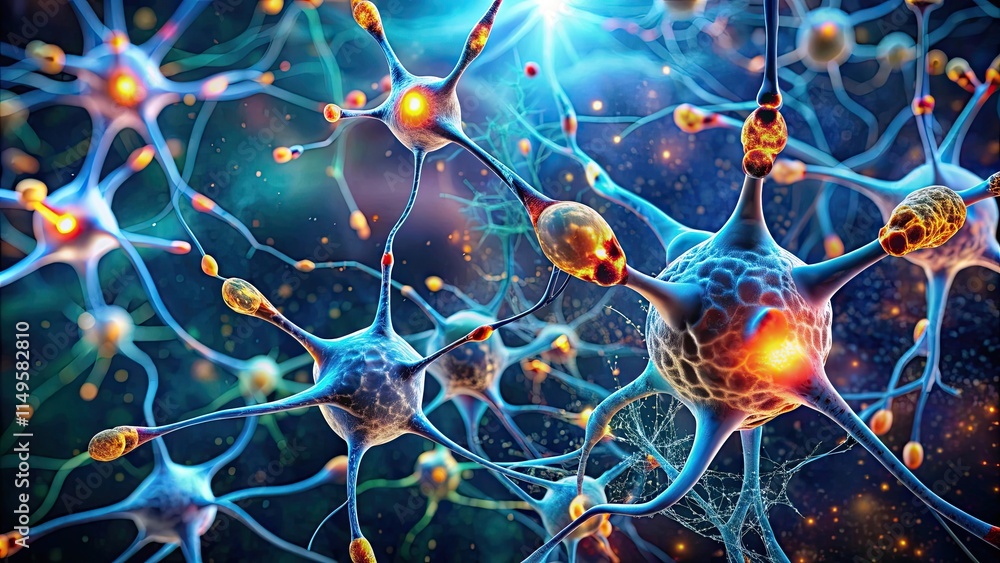 Neurotransmitter molecules cross a synaptic cleft in animation Stock ...
