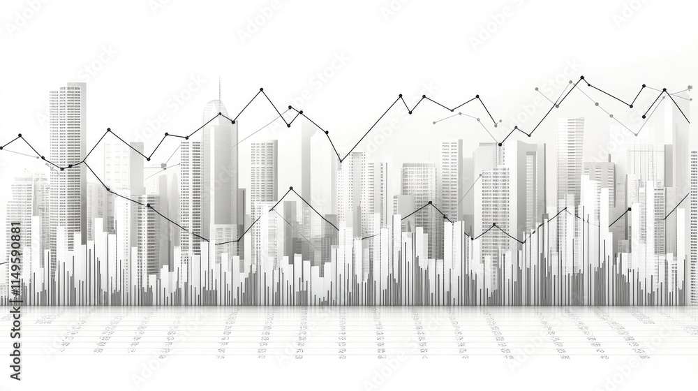 High-tech white-on-white theme with financial data overlays, coding ...