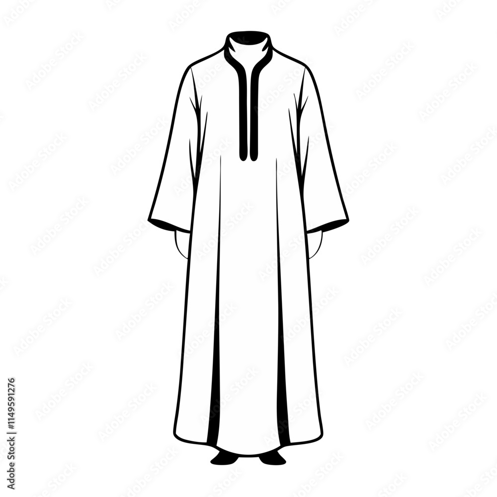 line drawing of kanzu, clothing, traditional attire on transparent ...