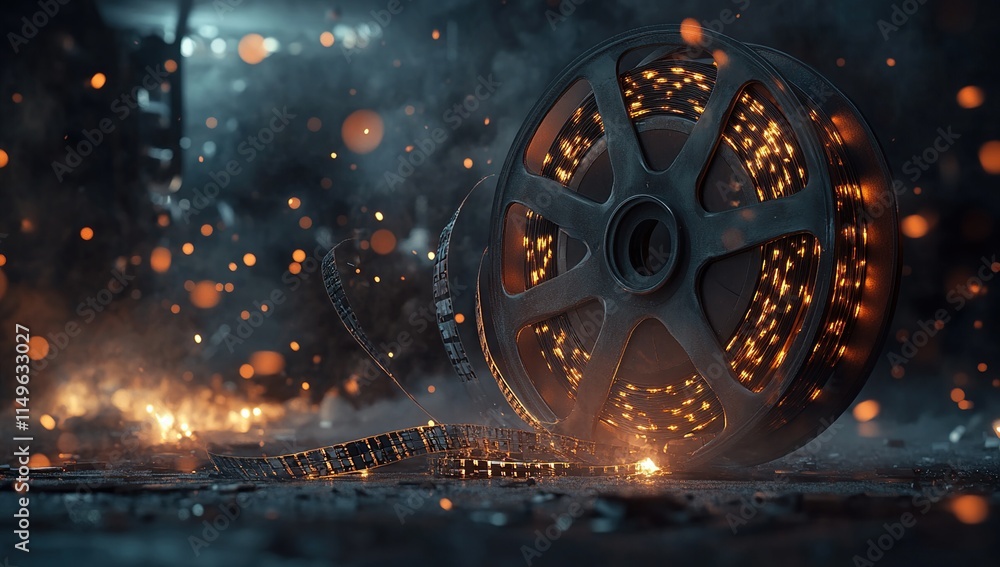 Burning Film Reel: Cinematic Destruction, Glowing Embers, Dark ...