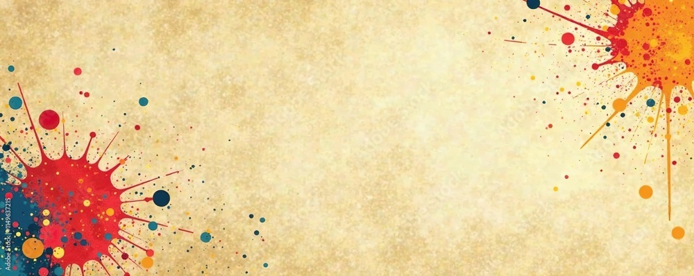 Distressed beige background with scattered paint splatters and spots ...
