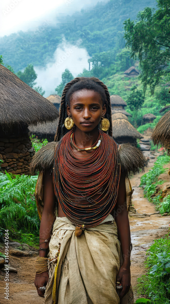 Traditional Ethiopian Tribal Village with Indigenous Attire and ...