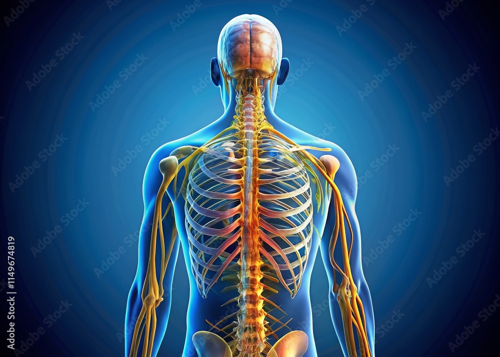 Spinal Cord Anatomy: Detailed Illustration of Vertebrae, Nerves ...